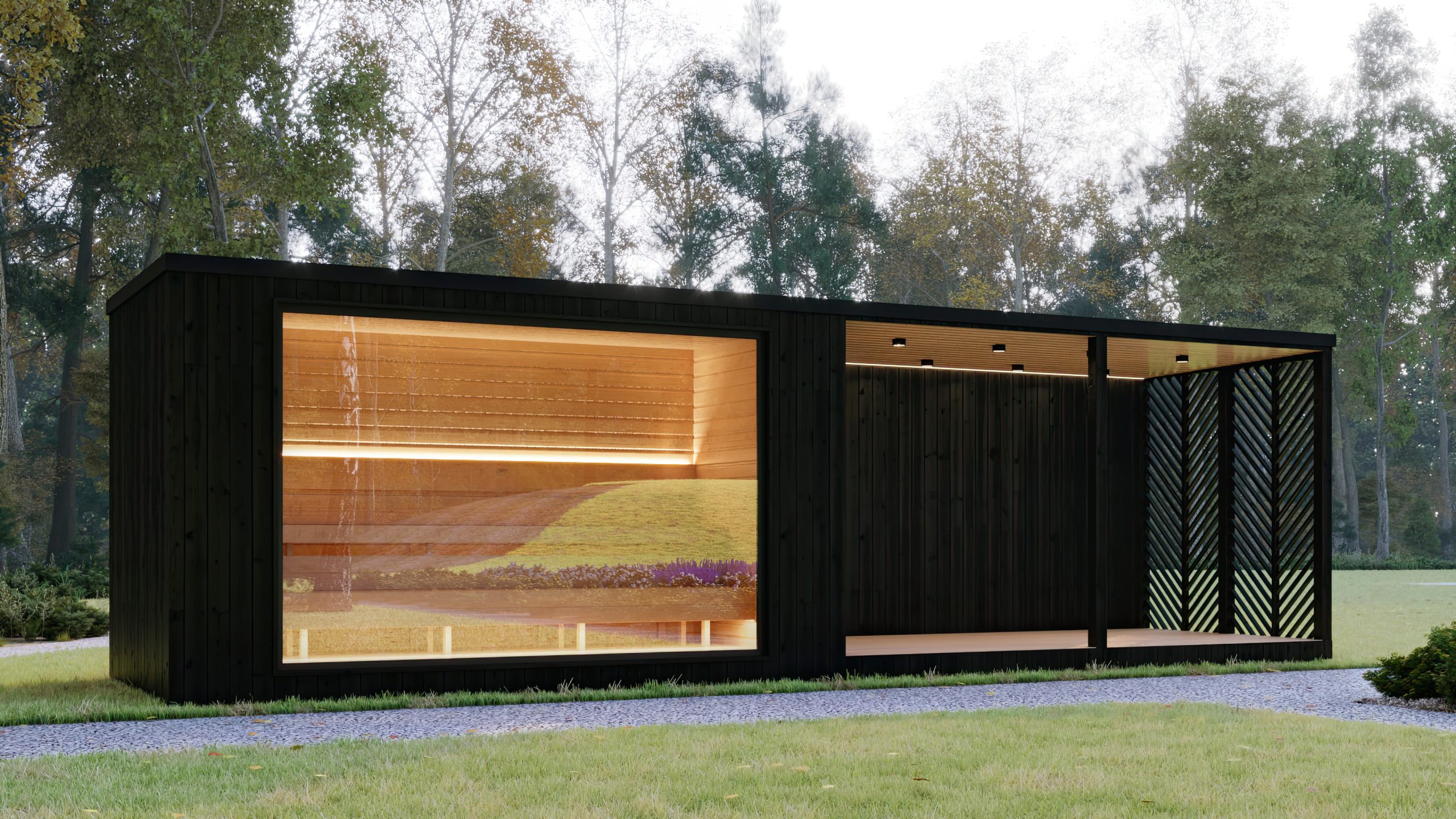 Outdoor Sauna with Covered Patio large - Eco Hearth